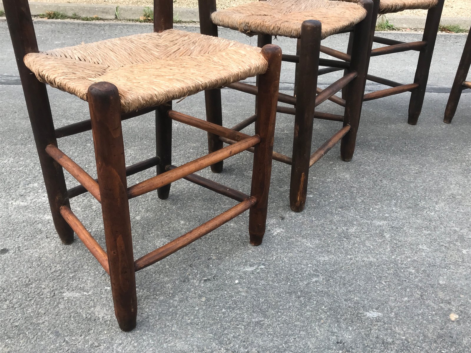 Rustic Chairs with Straw Seats, 1950, Set of 4 for sale at Pamono