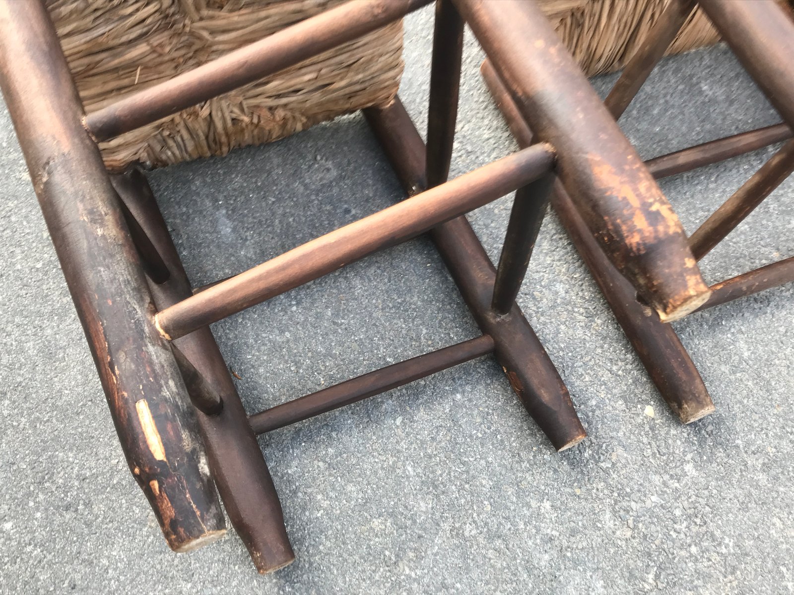 Rustic Chairs with Straw Seats, 1950, Set of 4 for sale at Pamono