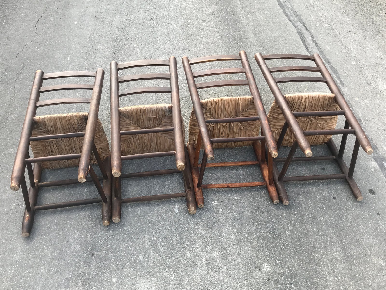 Rustic Chairs with Straw Seats, 1950, Set of 4 for sale at Pamono