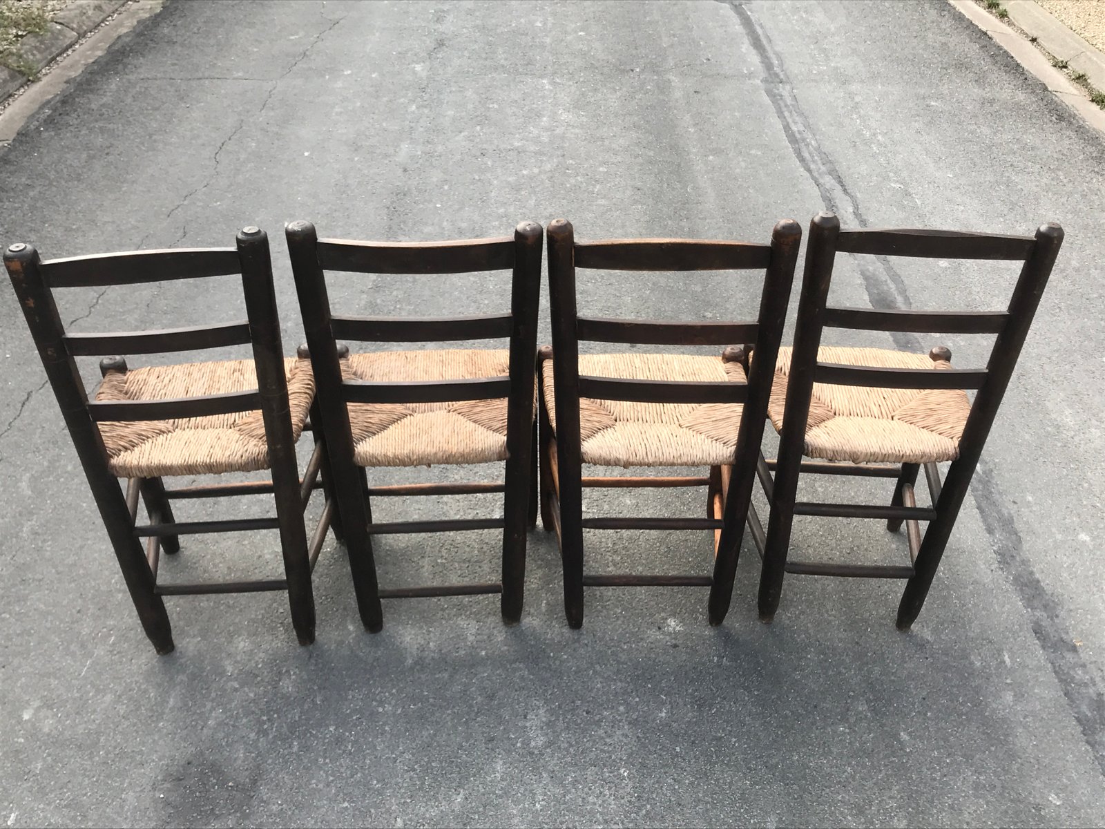 Rustic Chairs with Straw Seats, 1950, Set of 4 for sale at Pamono