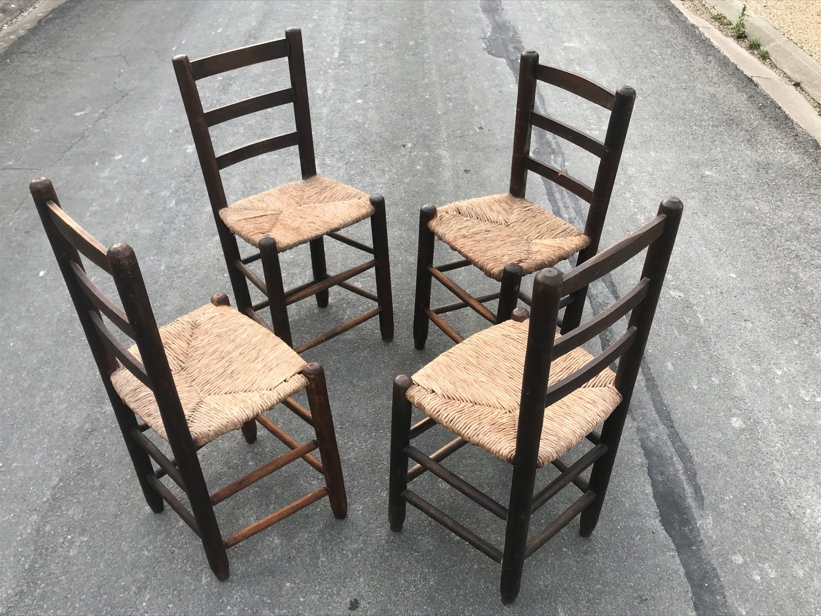 Rustic Chairs with Straw Seats, 1950, Set of 4 for sale at Pamono