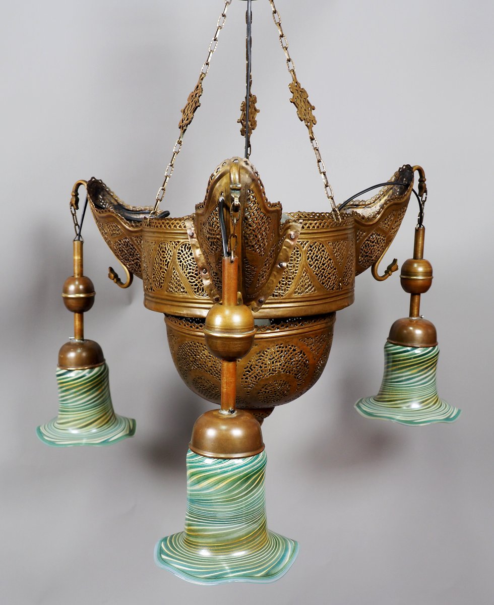 Antique Middle Eastern Islamic Brass Hanging Lamp for sale at Pamono