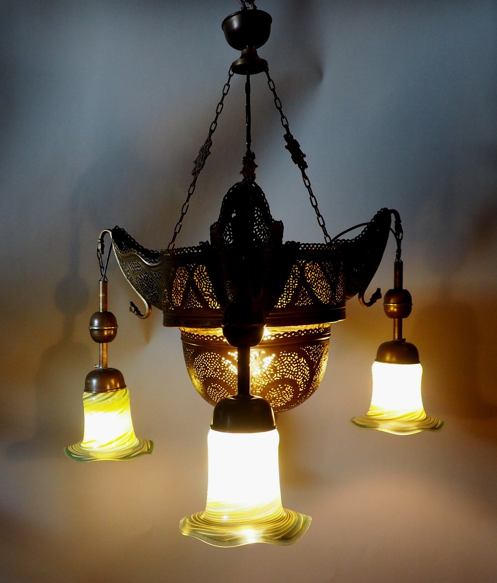 Antique Middle Eastern Islamic Brass Hanging Lamp for sale at Pamono