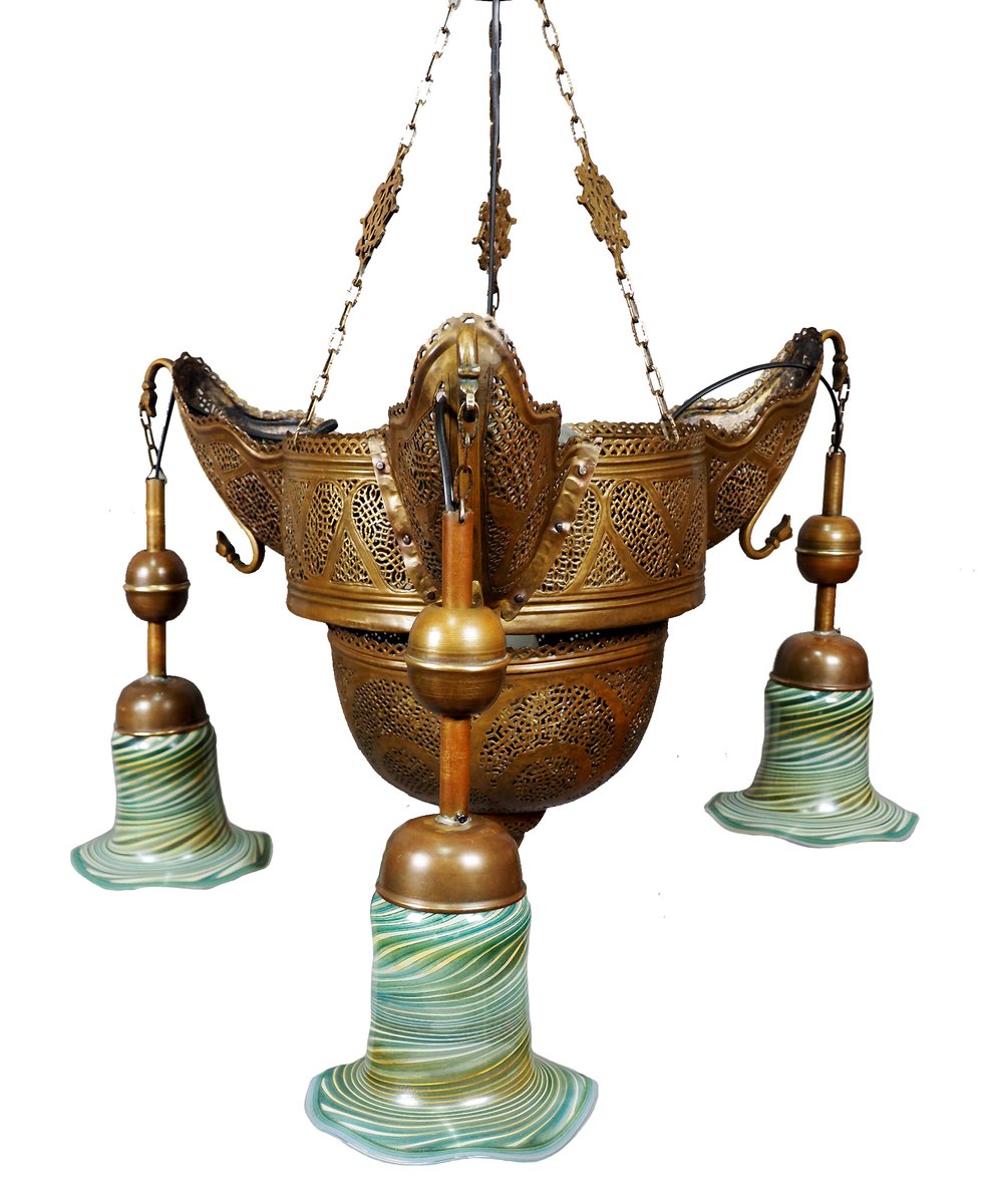 Antique Middle Eastern Islamic Brass Hanging Lamp for sale at Pamono