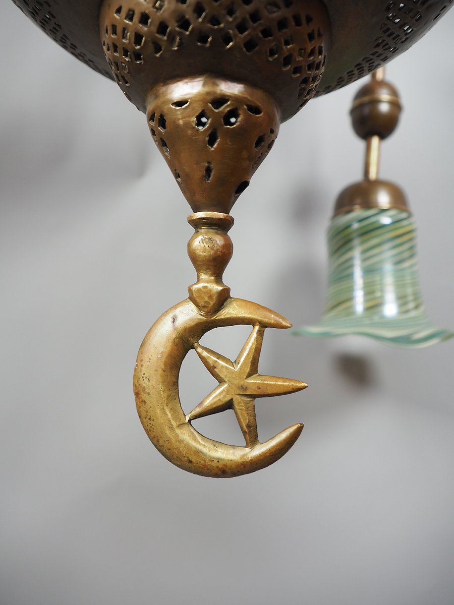Antique Middle Eastern Islamic Brass Hanging Lamp for sale at Pamono