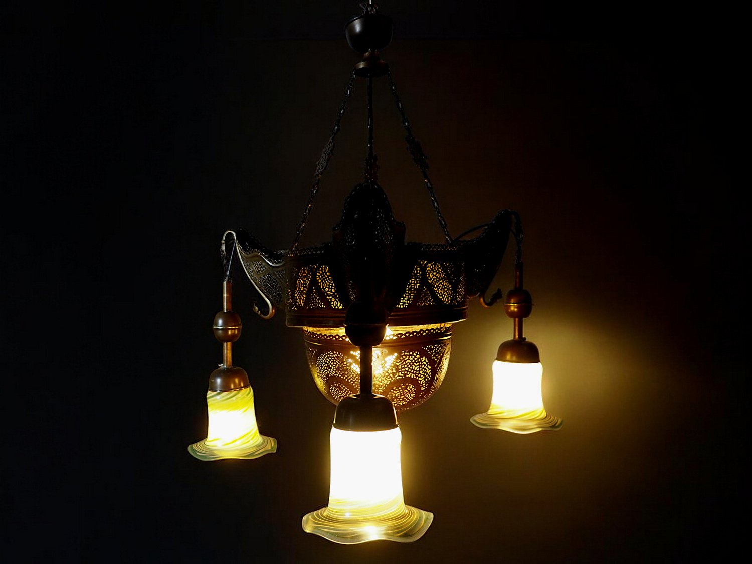 Antique Middle Eastern Islamic Brass Hanging Lamp for sale at Pamono