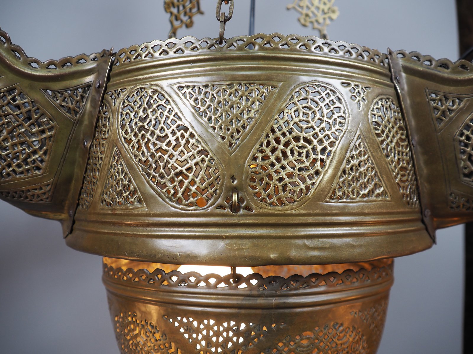 Antique Middle Eastern Islamic Brass Hanging Lamp for sale at Pamono