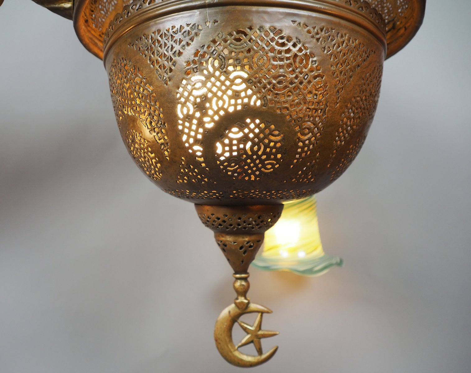 Antique Middle Eastern Islamic Brass Hanging Lamp for sale at Pamono