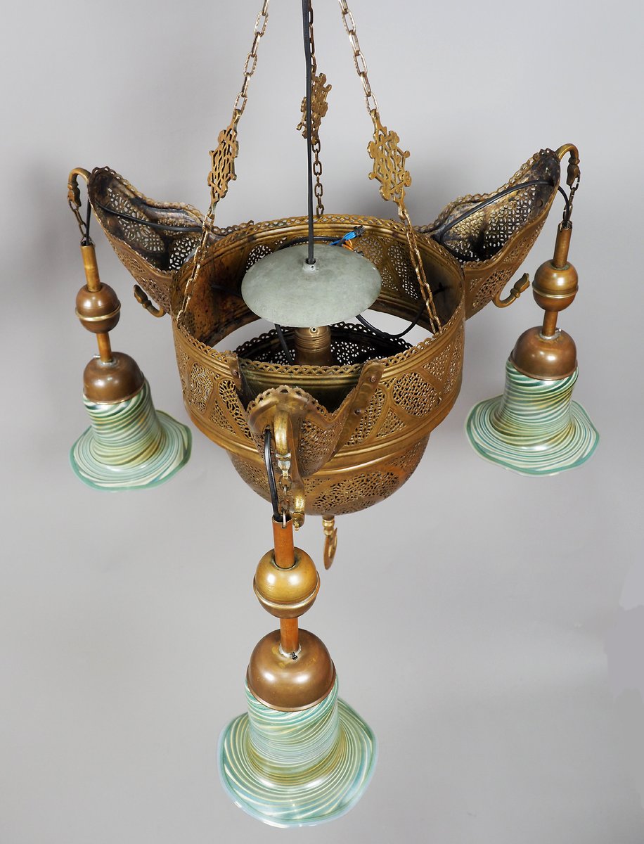 Antique Middle Eastern Islamic Brass Hanging Lamp for sale at Pamono