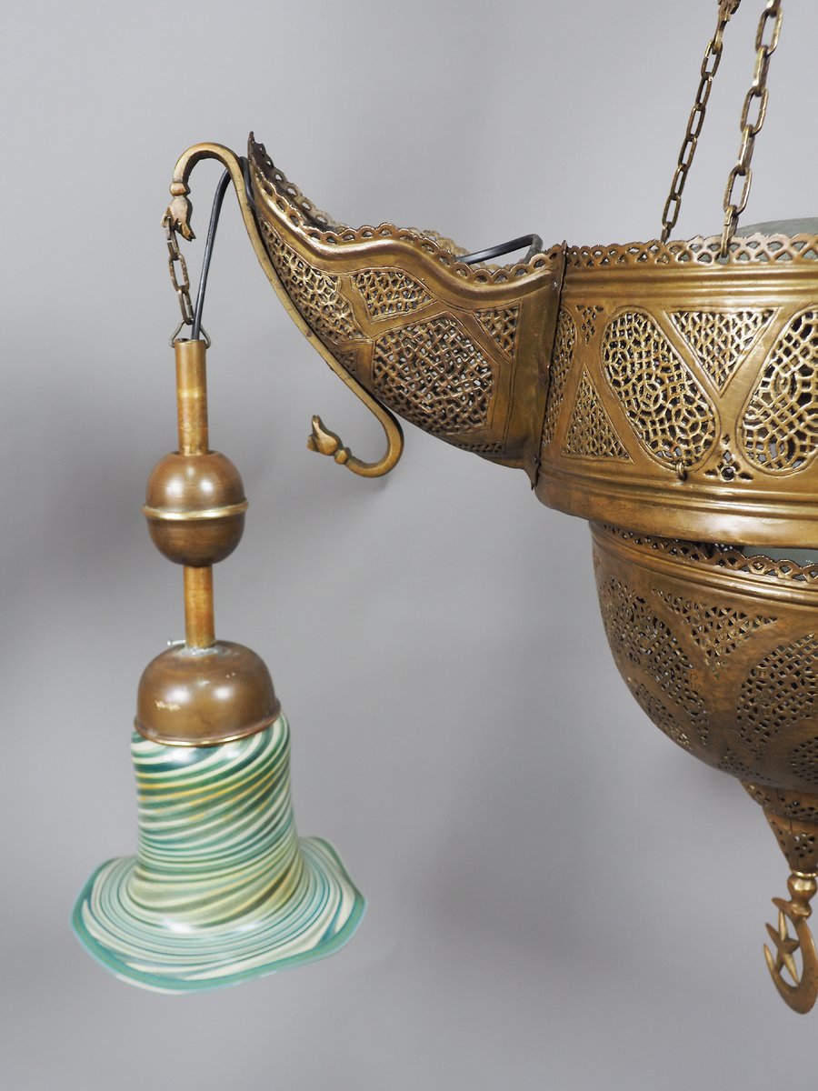 Antique Middle Eastern Islamic Brass Hanging Lamp for sale at Pamono