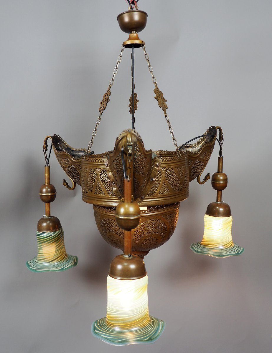 Antique Middle Eastern Islamic Brass Hanging Lamp for sale at Pamono