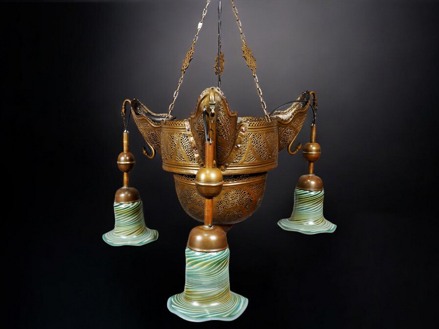 Antique Middle Eastern Islamic Brass Hanging Lamp for sale at Pamono