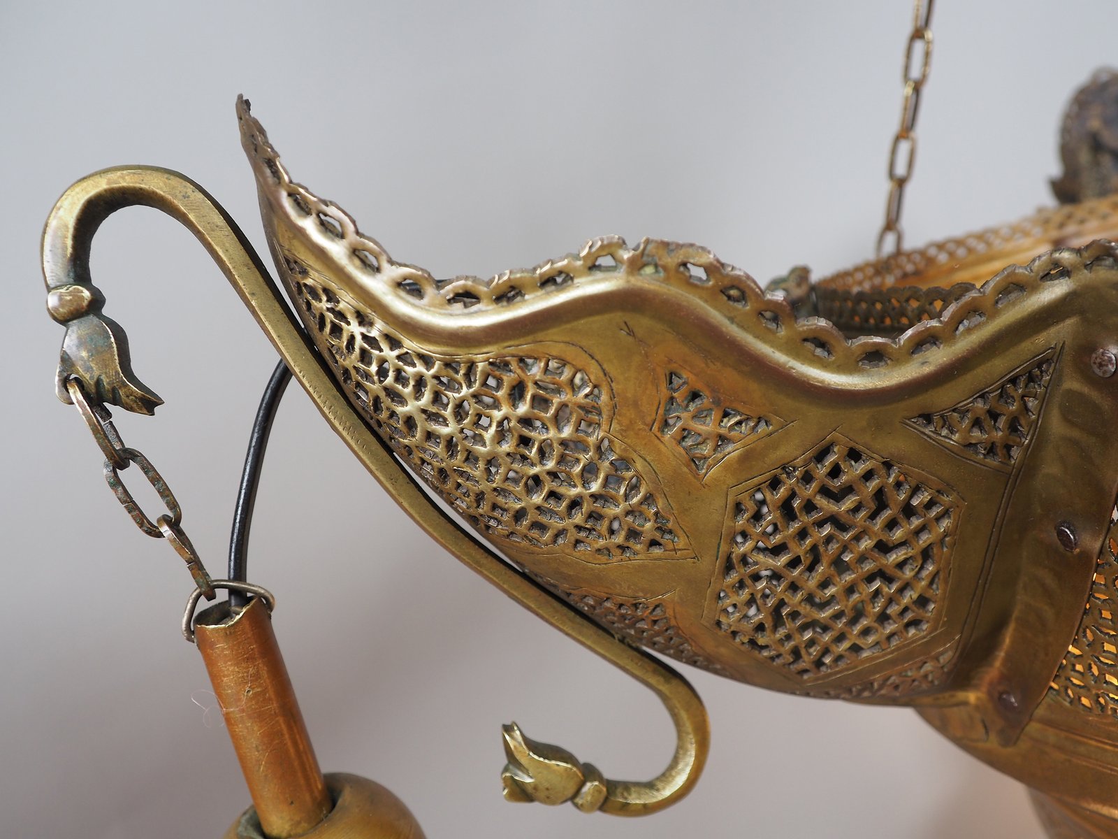 Antique Middle Eastern Islamic Brass Hanging Lamp for sale at Pamono
