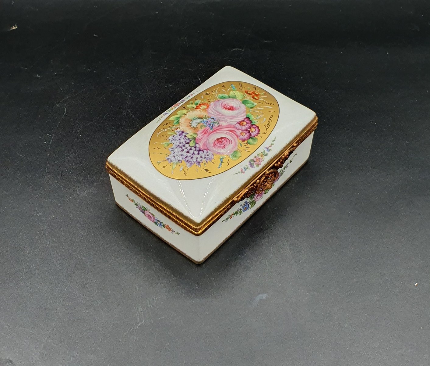 Limoges Porcelain Box with Flower Decor for sale at Pamono