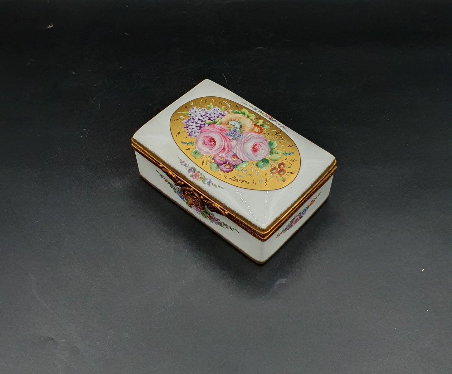 Limoges Porcelain Box with Flower Decor for sale at Pamono