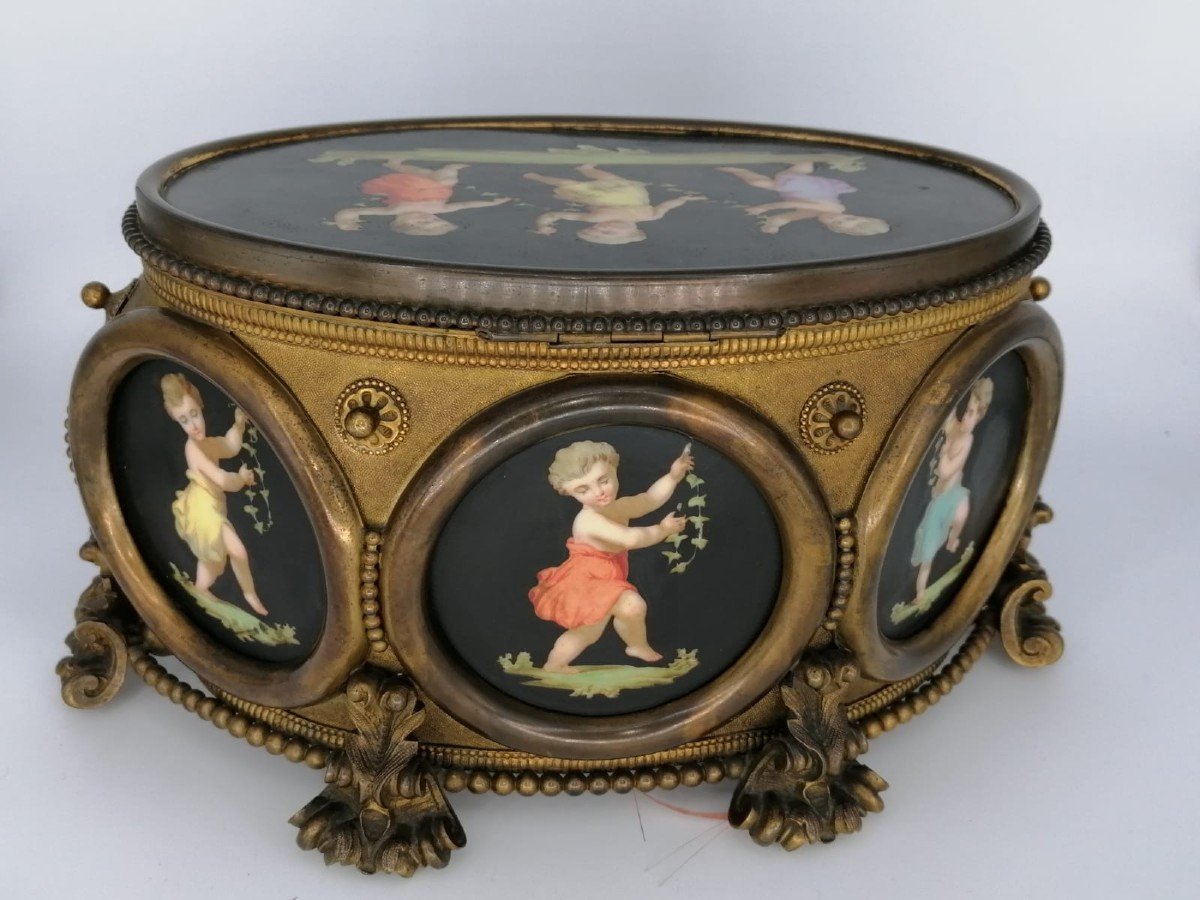 Large Porcelain and Bronze Casket Box with Painted Cherubs, 1850s for ...