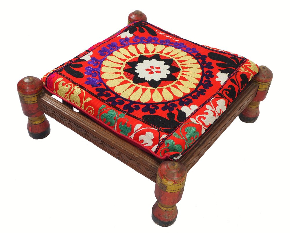 Vintage Stool with Suzani Cushion, 1950s for sale at Pamono