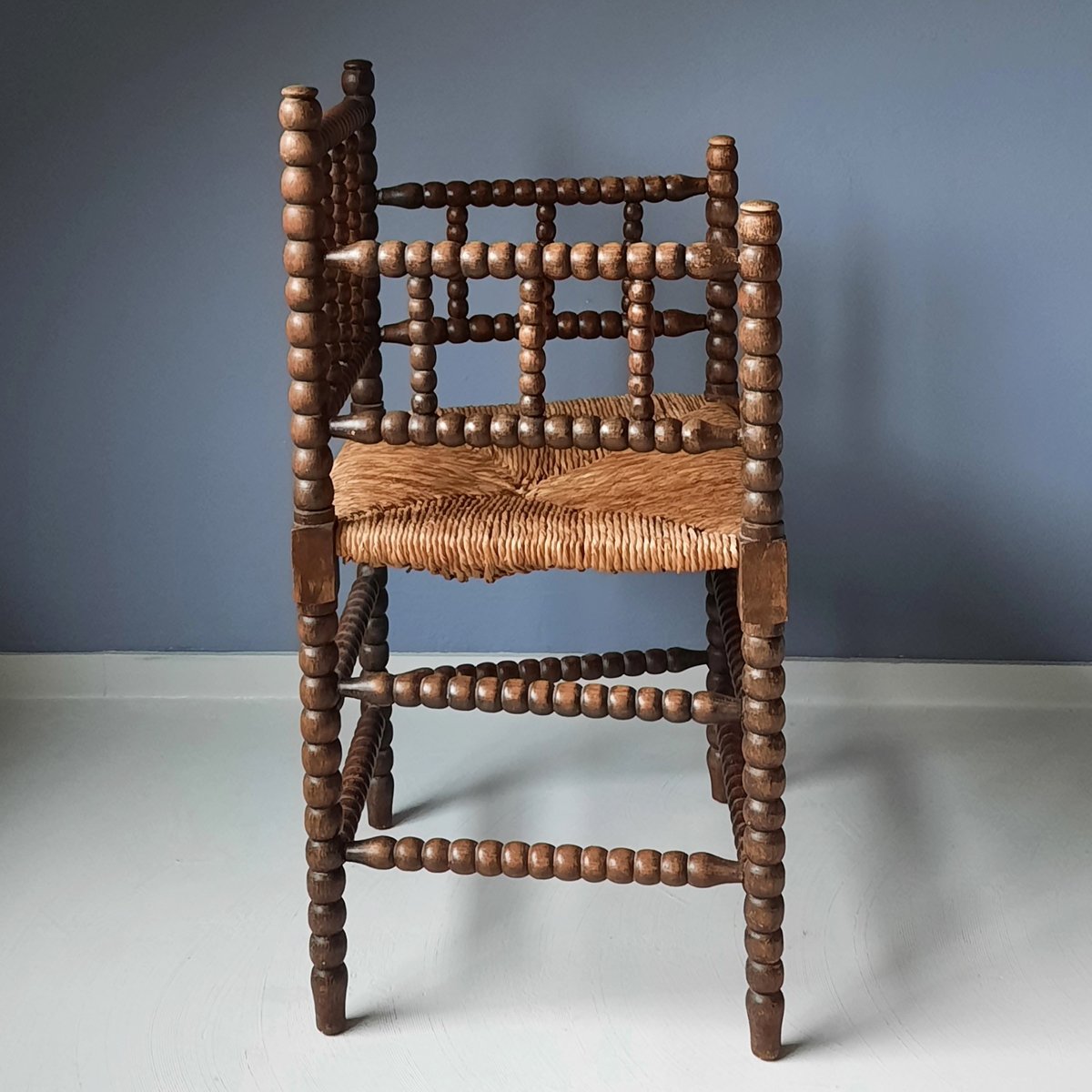 Dutch Bobbin Chair with Rush Seat, 1920s for sale at Pamono