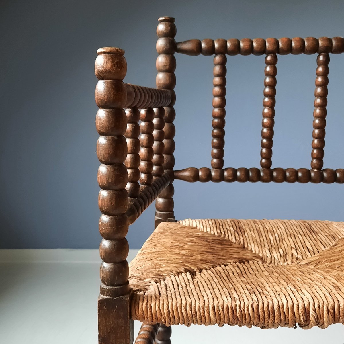 Dutch Bobbin Chair with Rush Seat, 1920s for sale at Pamono