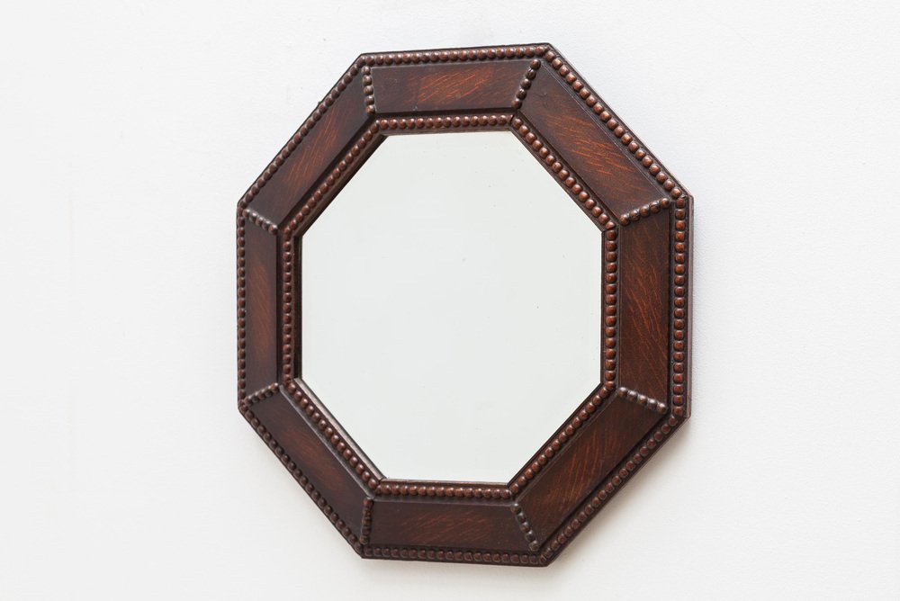 Art Deco Octagonal Wall Hanging Beveled Mirror in Oak, 1930 for sale at ...