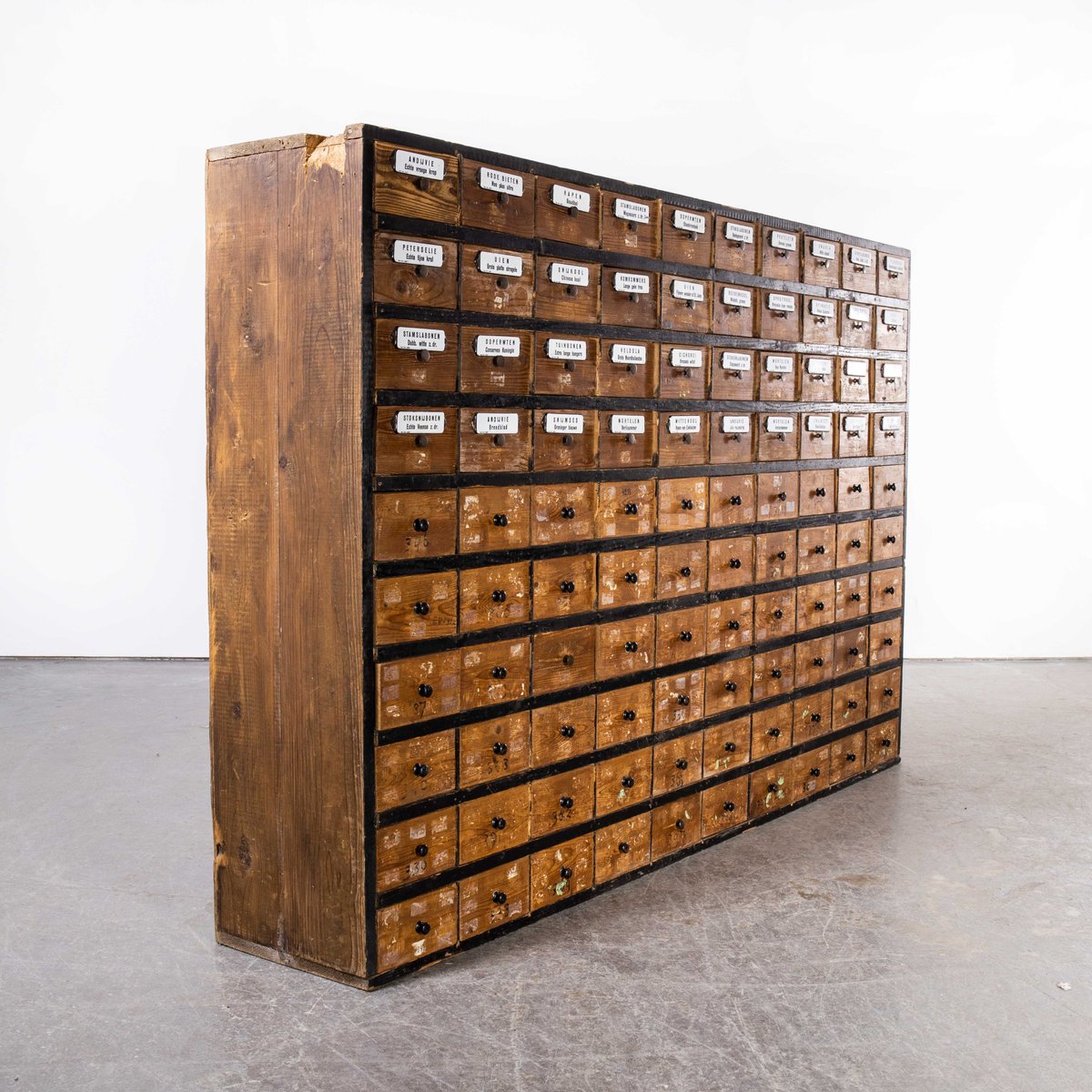 Large Dutch Seed Cabinet with 100 Drawers, 1950s for sale at Pamono