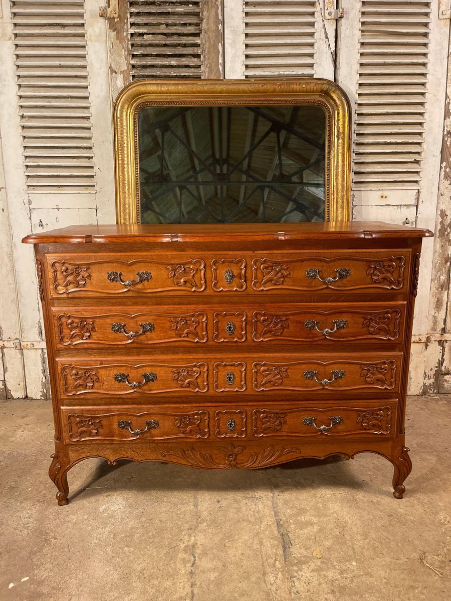 Antique French Carved Oak Serpentine Topped Commode Chest Drawers for ...