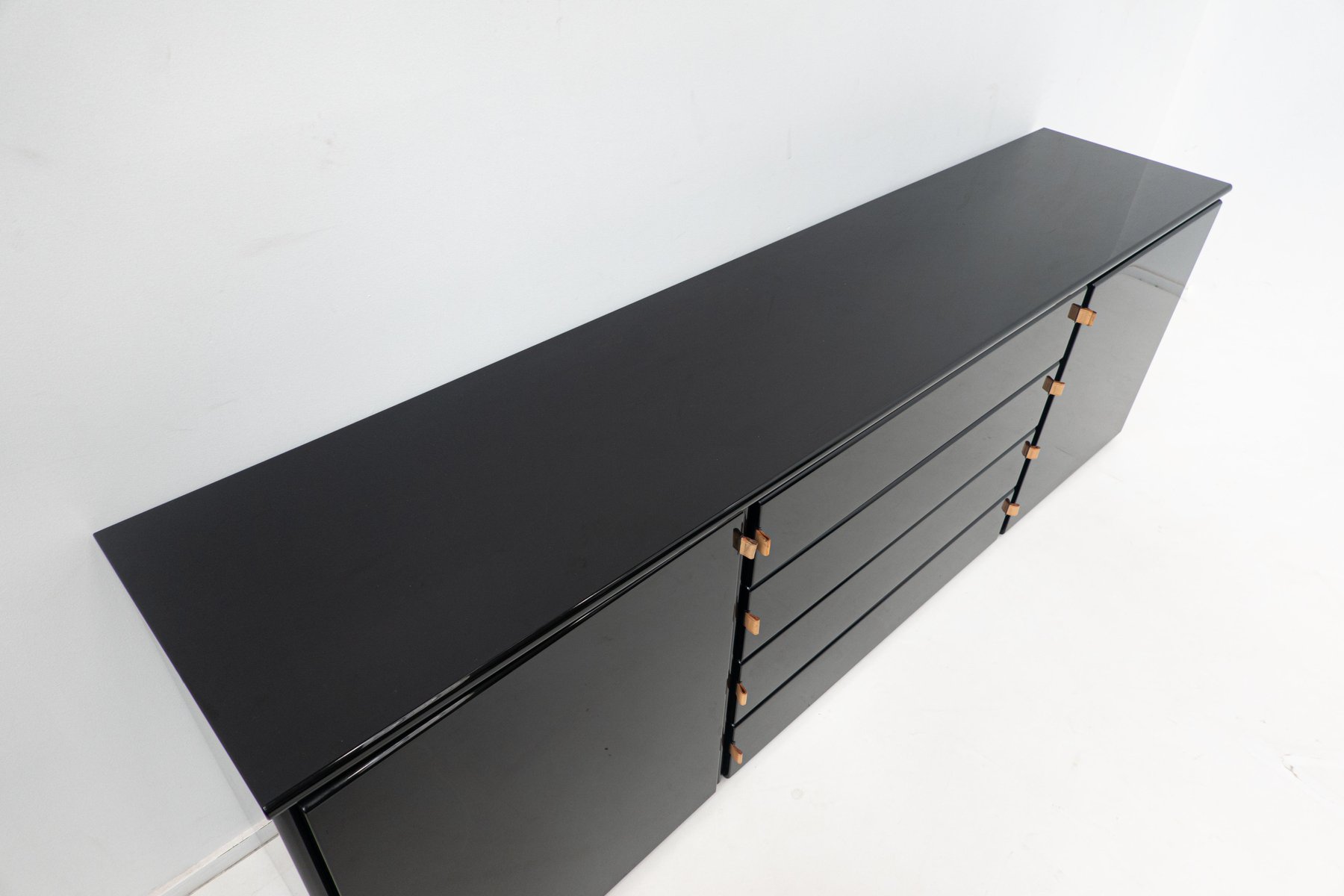 Mid-Century Modern Black Sideboard with Leather Handles, Italy, 1960s ...