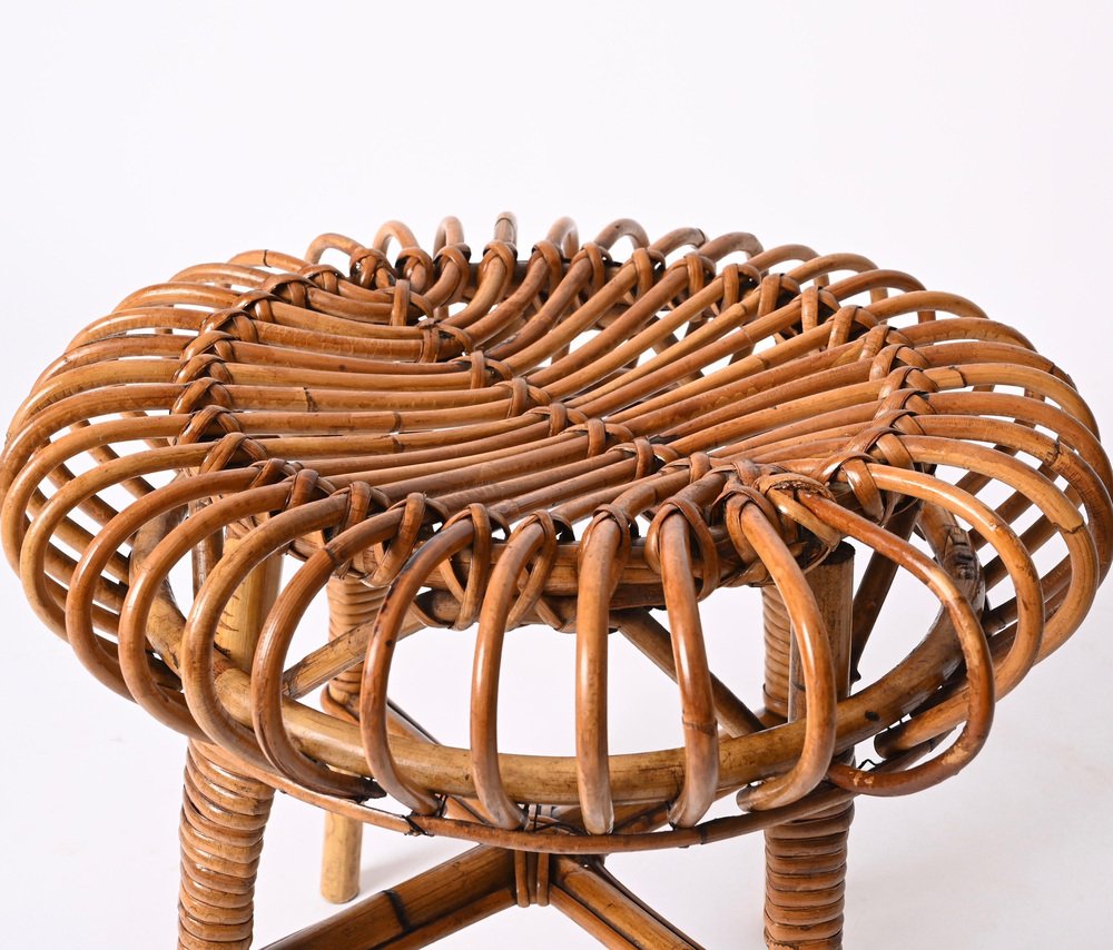 Mid-Century Italian Rattan & Bamboo Ottoman or Stool attributed to ...