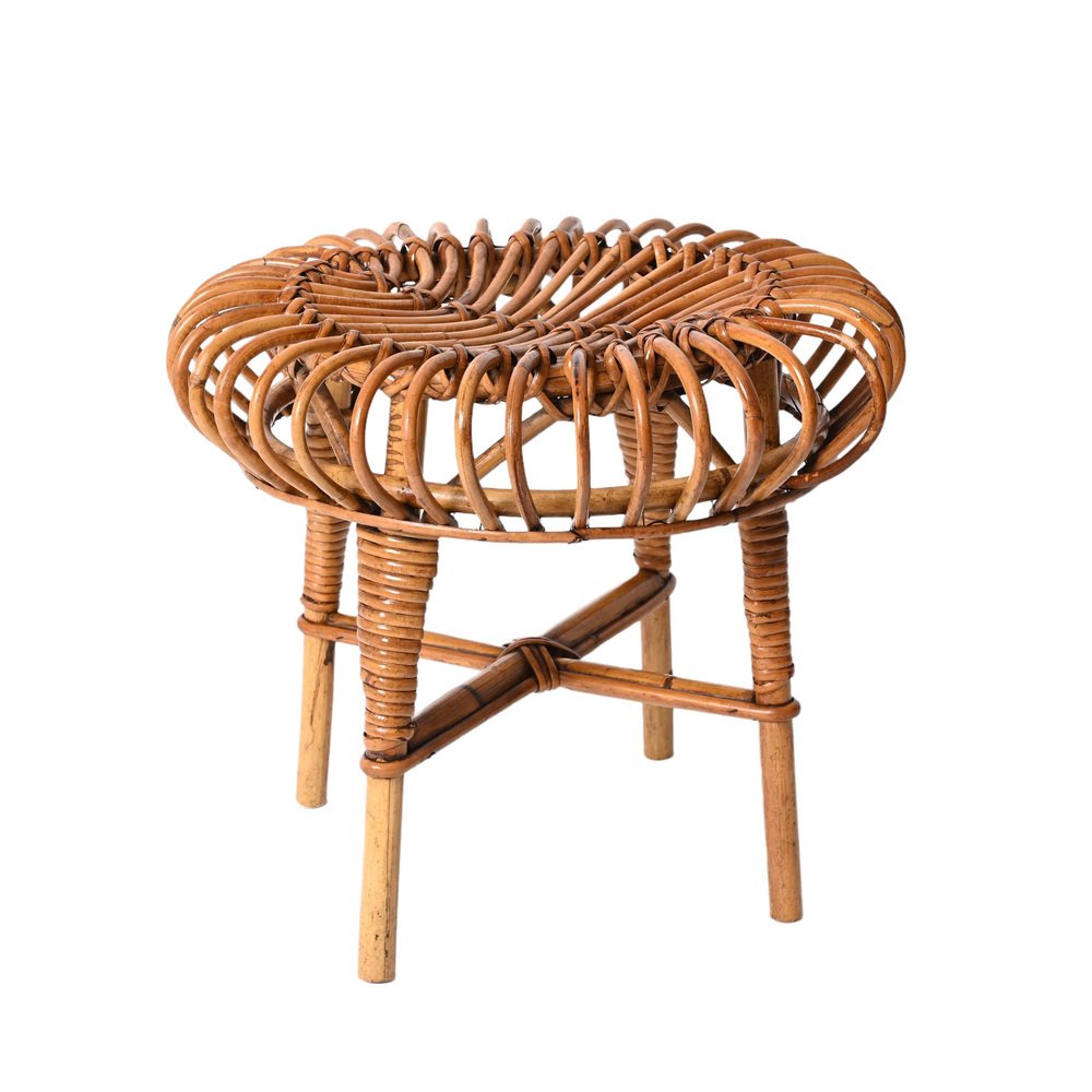 Mid-Century Italian Rattan & Bamboo Ottoman or Stool attributed to ...