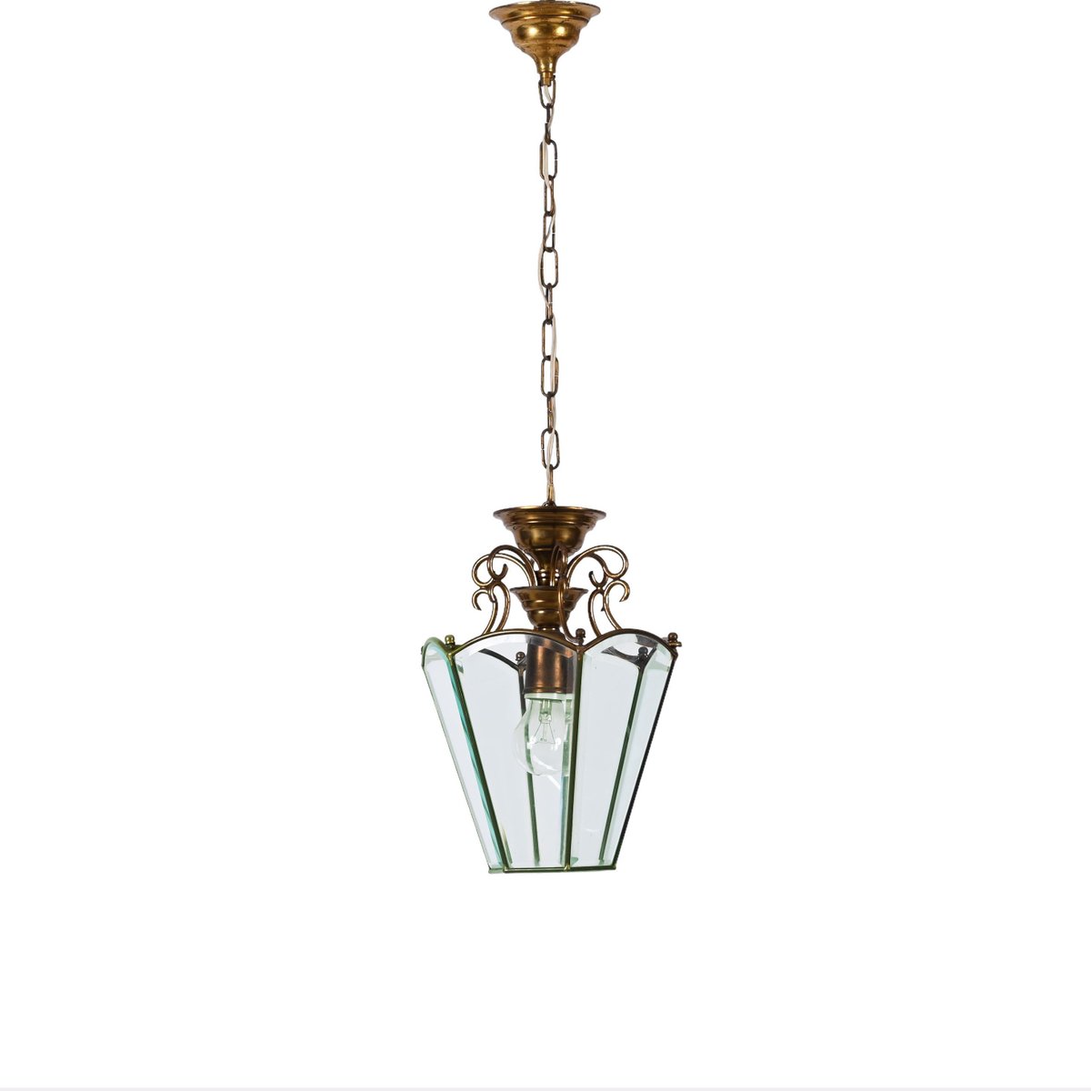 Italian Brass and Beveled Glass Hexagonal Chandelier in the style of ...