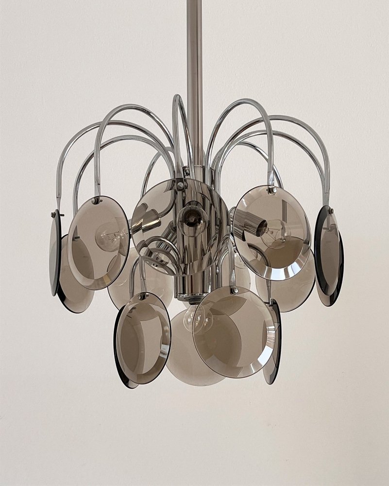 Italian Hanging Lamp with Chrome Frame & Sanded Murano Glass Panes ...