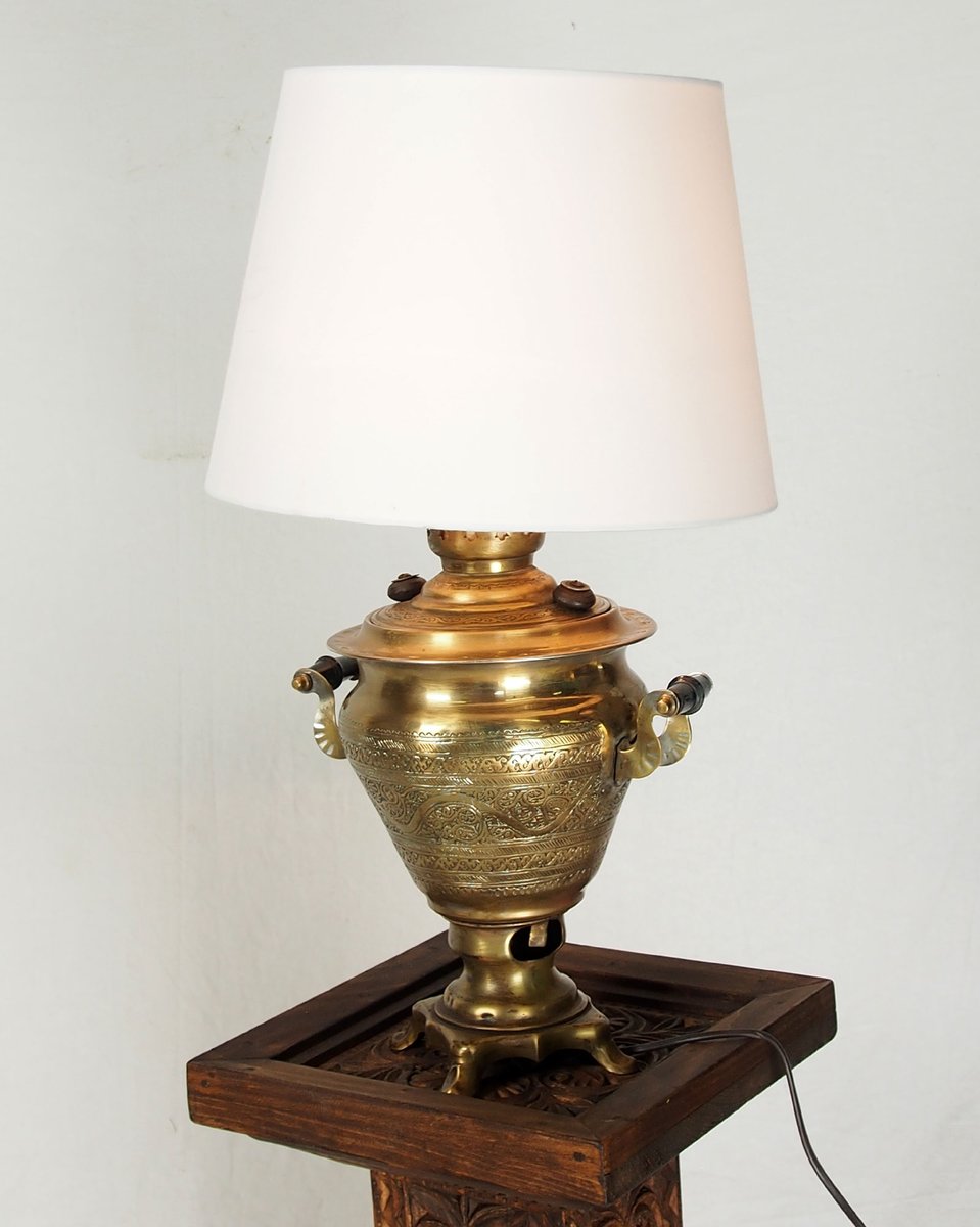 Vintage Islamic Engraved Brass Samovar Table Lamp for sale at Pamono