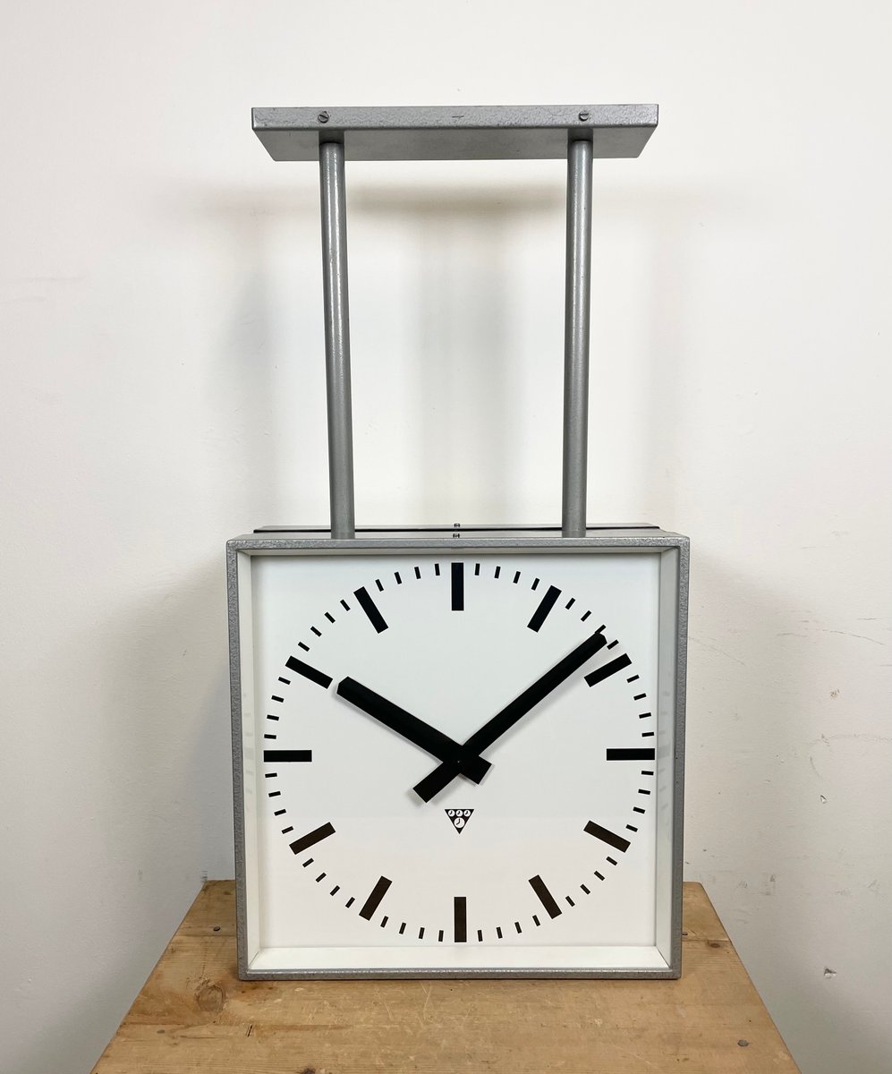 Large Square Industrial Double-Sided Factory Clock from Pragotron ...