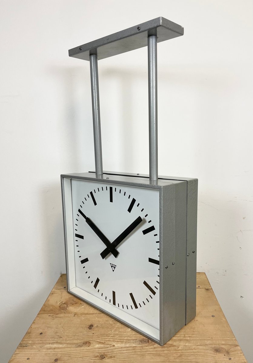 Large Square Industrial Double-Sided Factory Clock from Pragotron ...