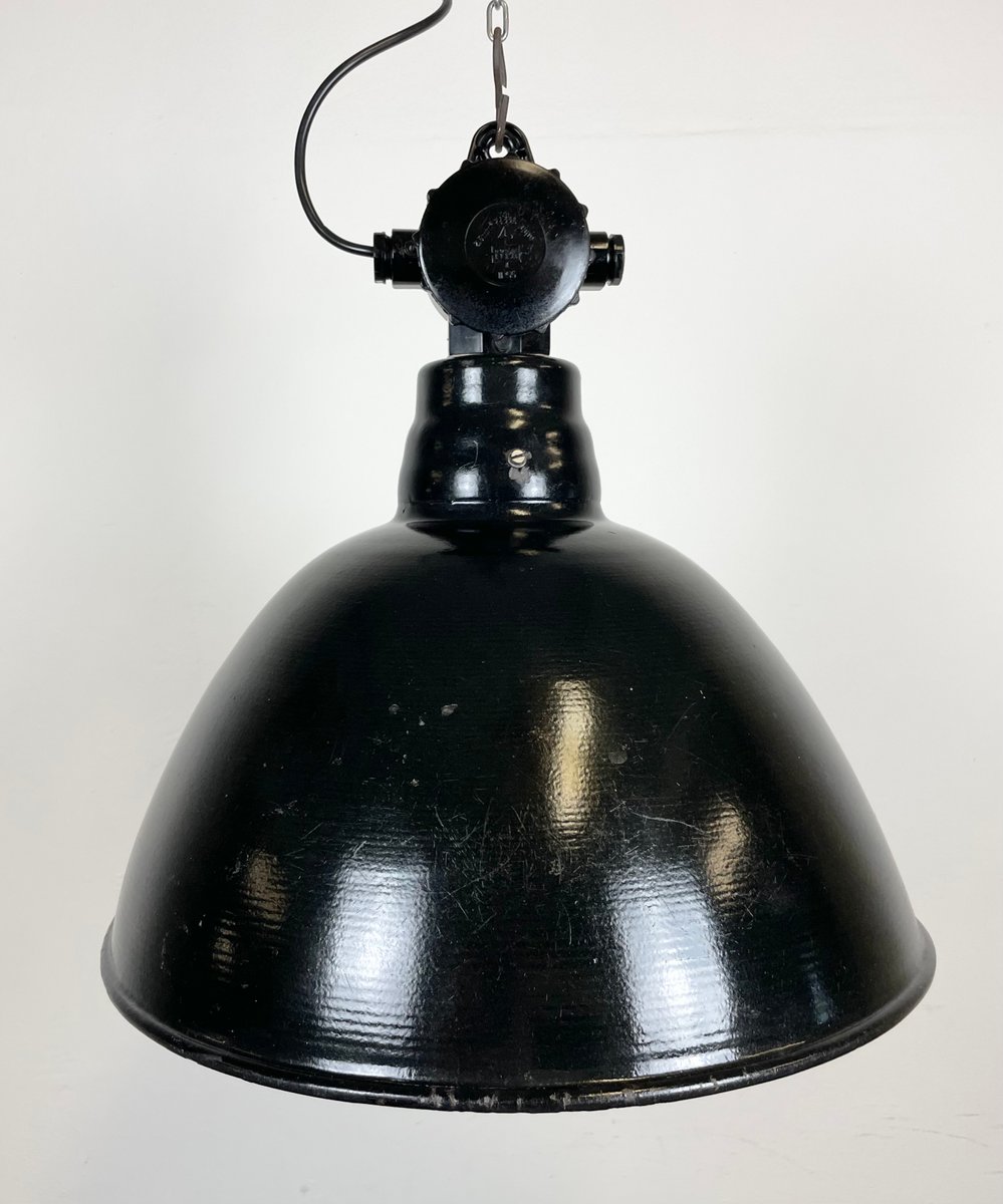East German Black Enamel Factory Light by LBD Veb Leuchtenbau, Dresden ...