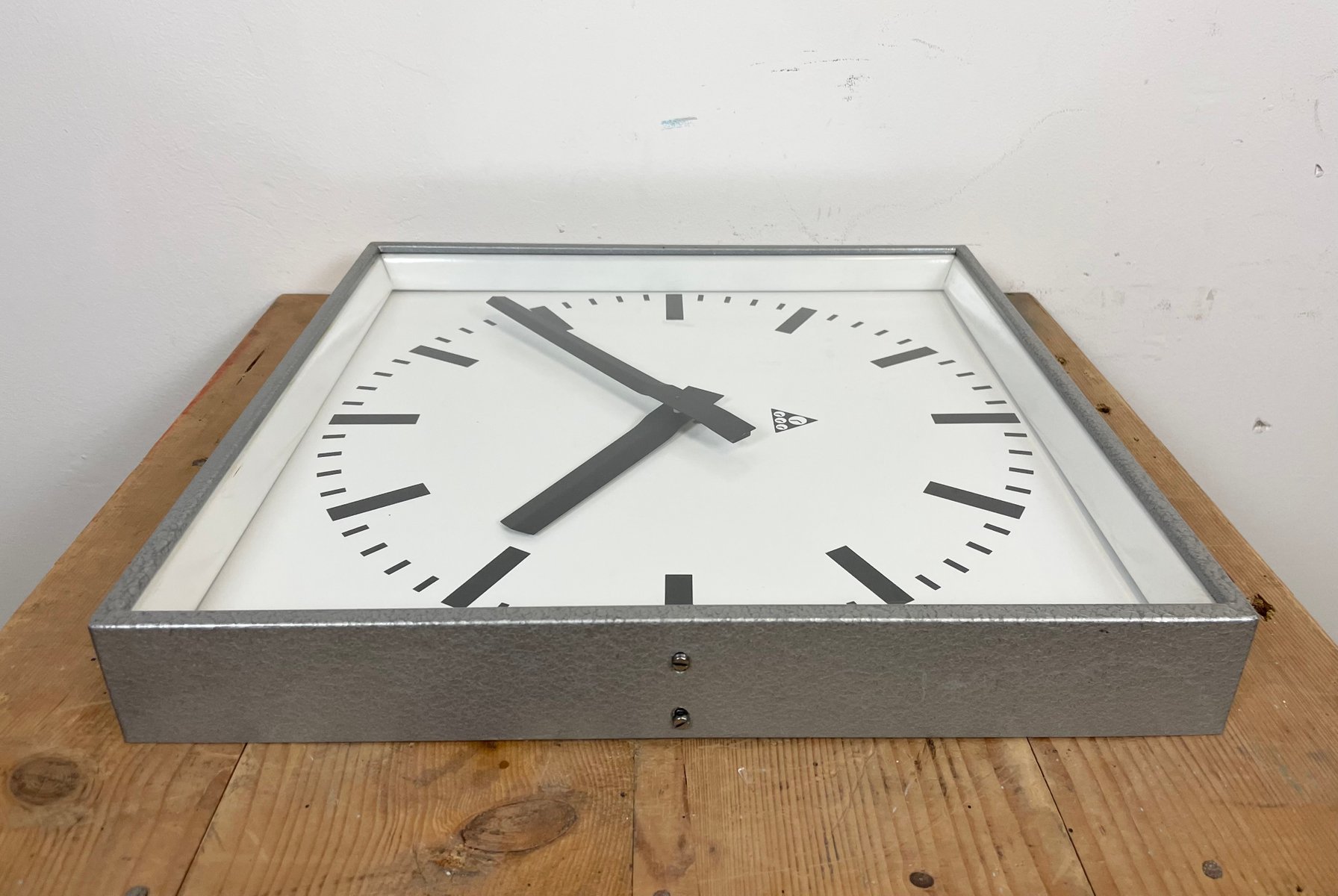Large Grey Square Wall Clock from Pragotron, 1970s for sale at Pamono