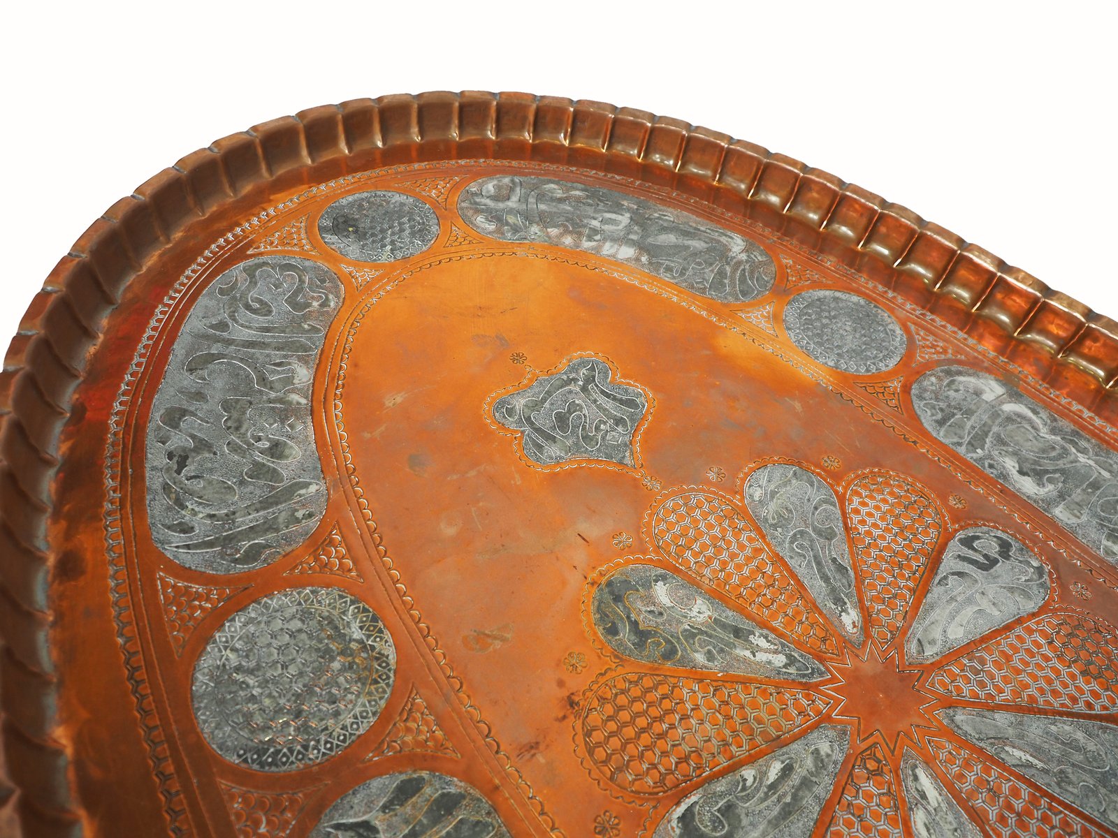 Islamic Ottoman with Copper Table Tray, 1950s for sale at Pamono