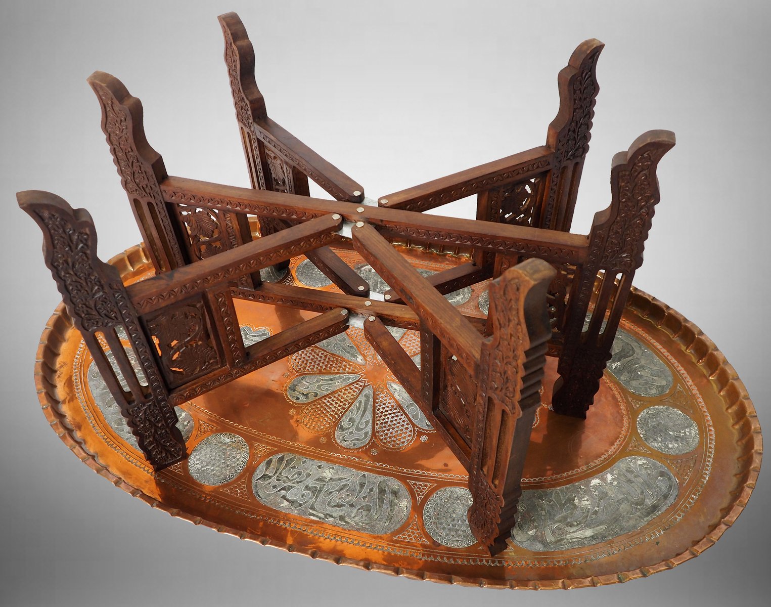 Islamic Ottoman with Copper Table Tray, 1950s for sale at Pamono