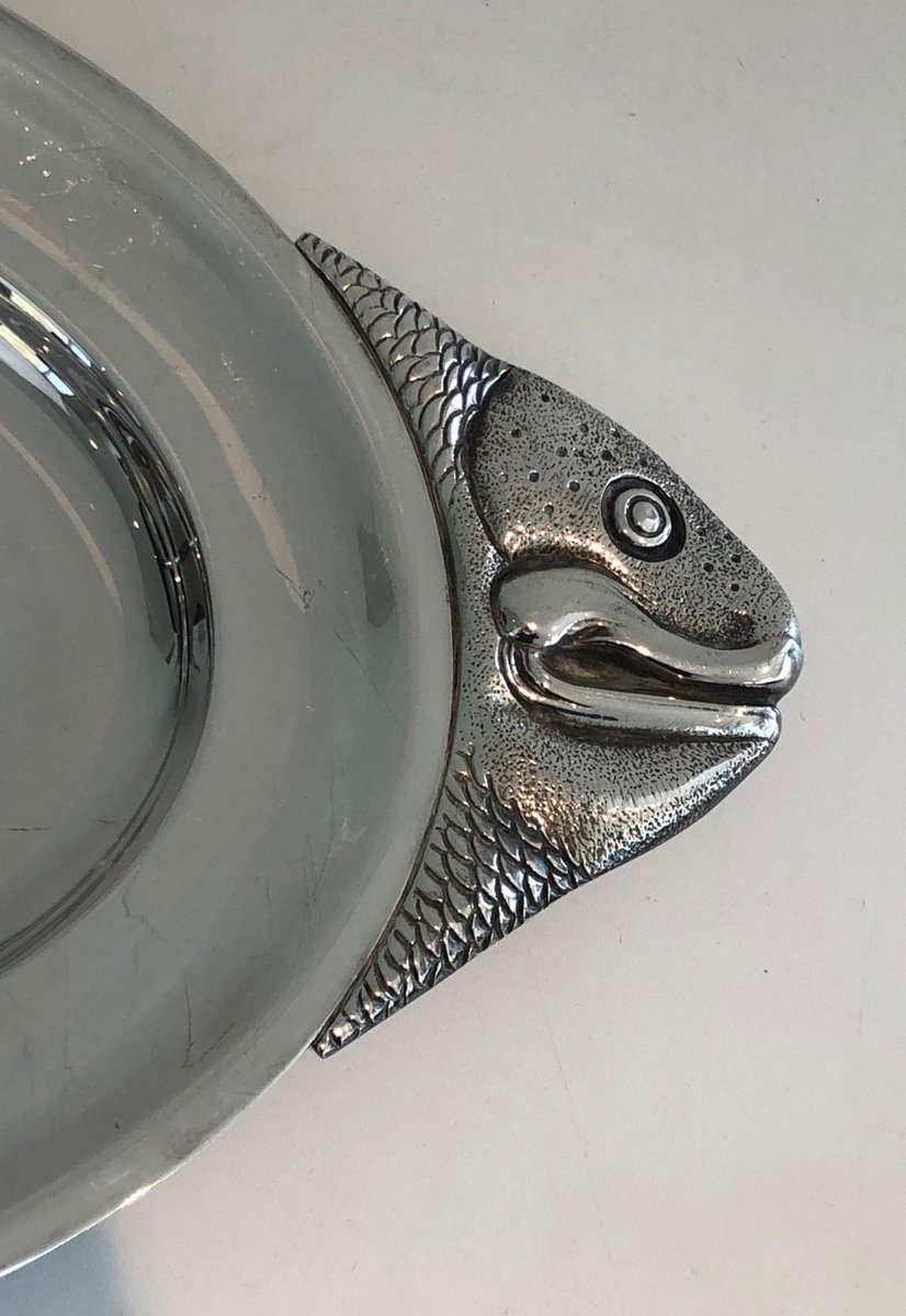 Italian Silver Metal Trays in Fish Shape, 1970s for sale at Pamono