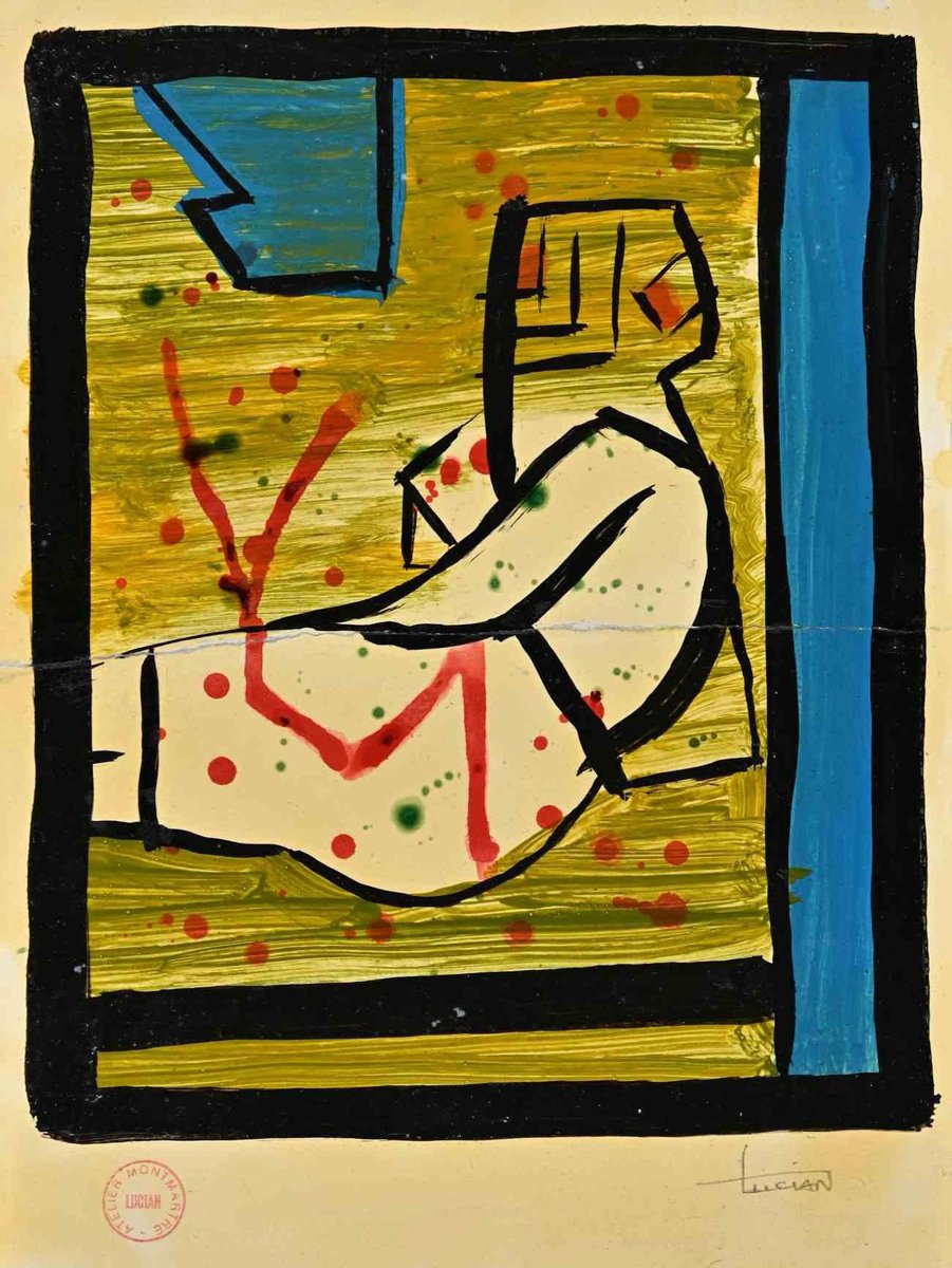 Lucian, Abstract Composition, Original Tempera & Watercolor, 20th Century for sale at Pamono