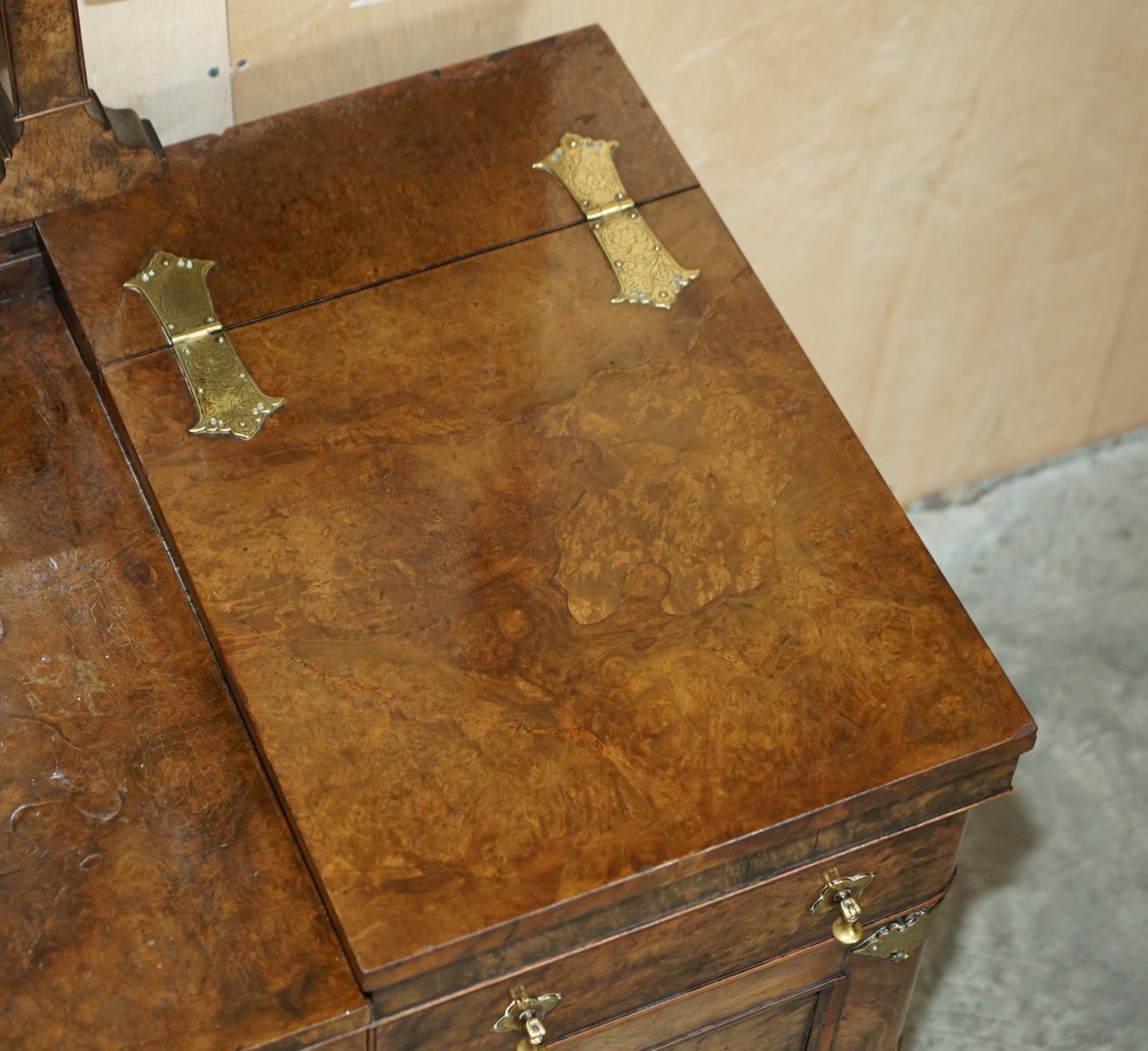 Antique Gothic Burr & Burl Dressing Table with Brass Fittings for sale ...