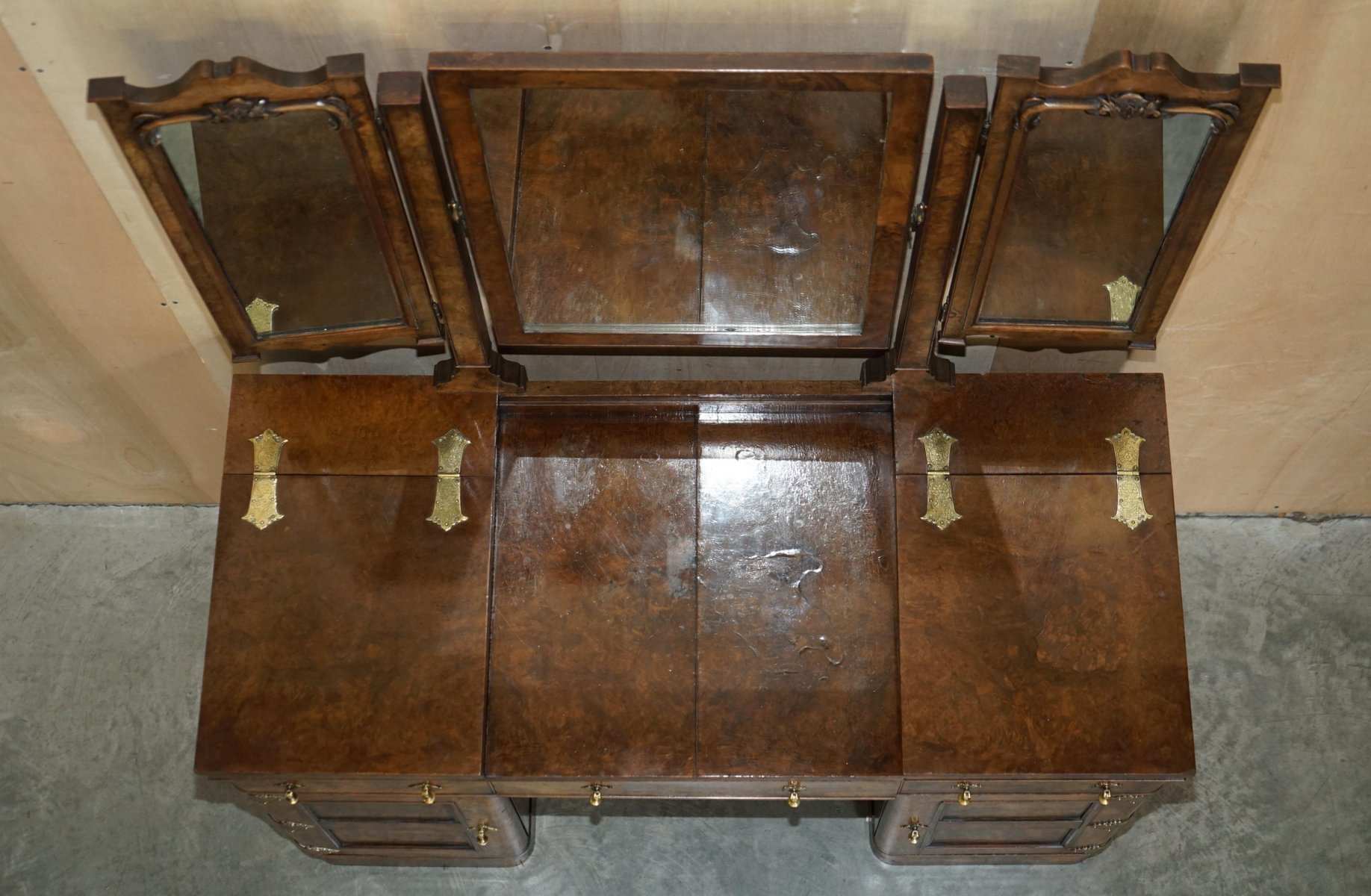 Antique Gothic Burr & Burl Dressing Table with Brass Fittings for sale ...