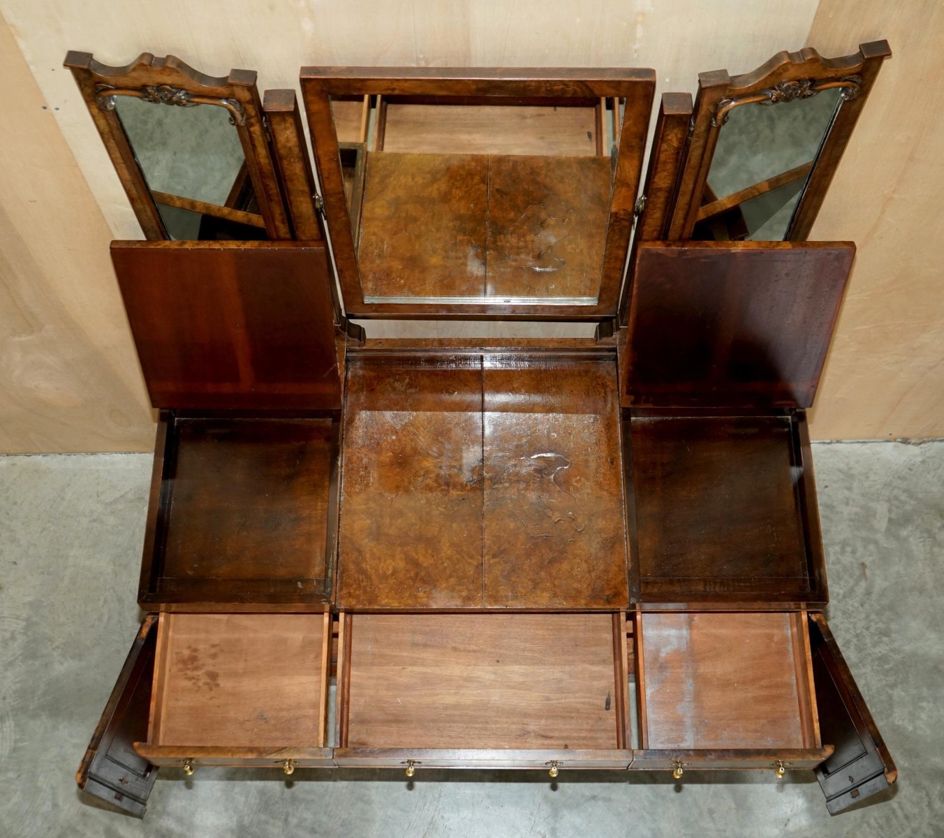 Antique Gothic Burr & Burl Dressing Table with Brass Fittings for sale ...