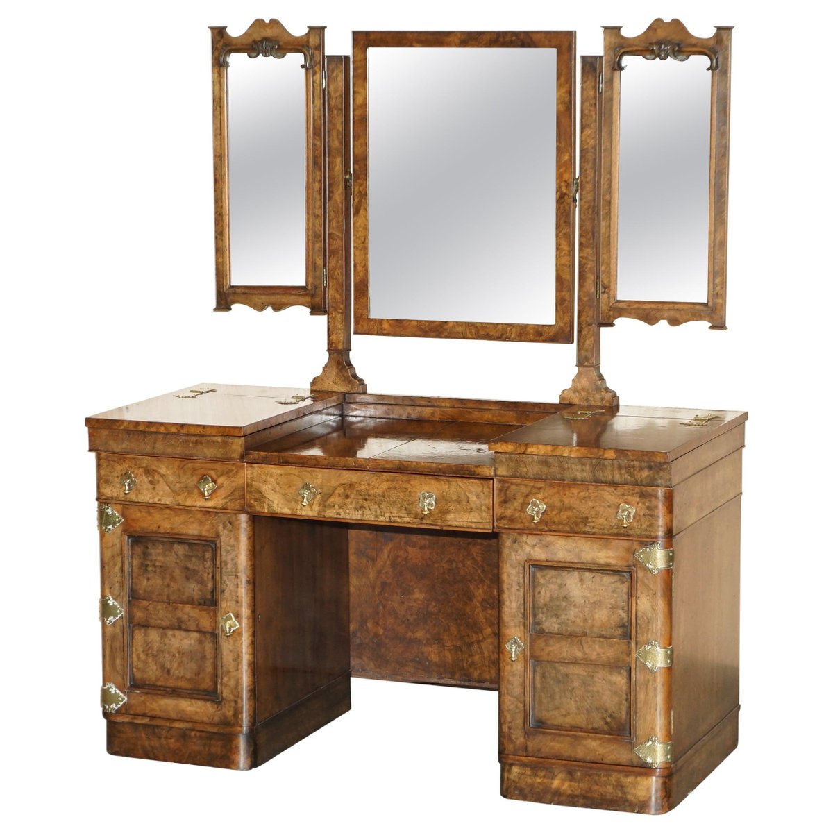 Antique Gothic Burr & Burl Dressing Table with Brass Fittings for sale ...