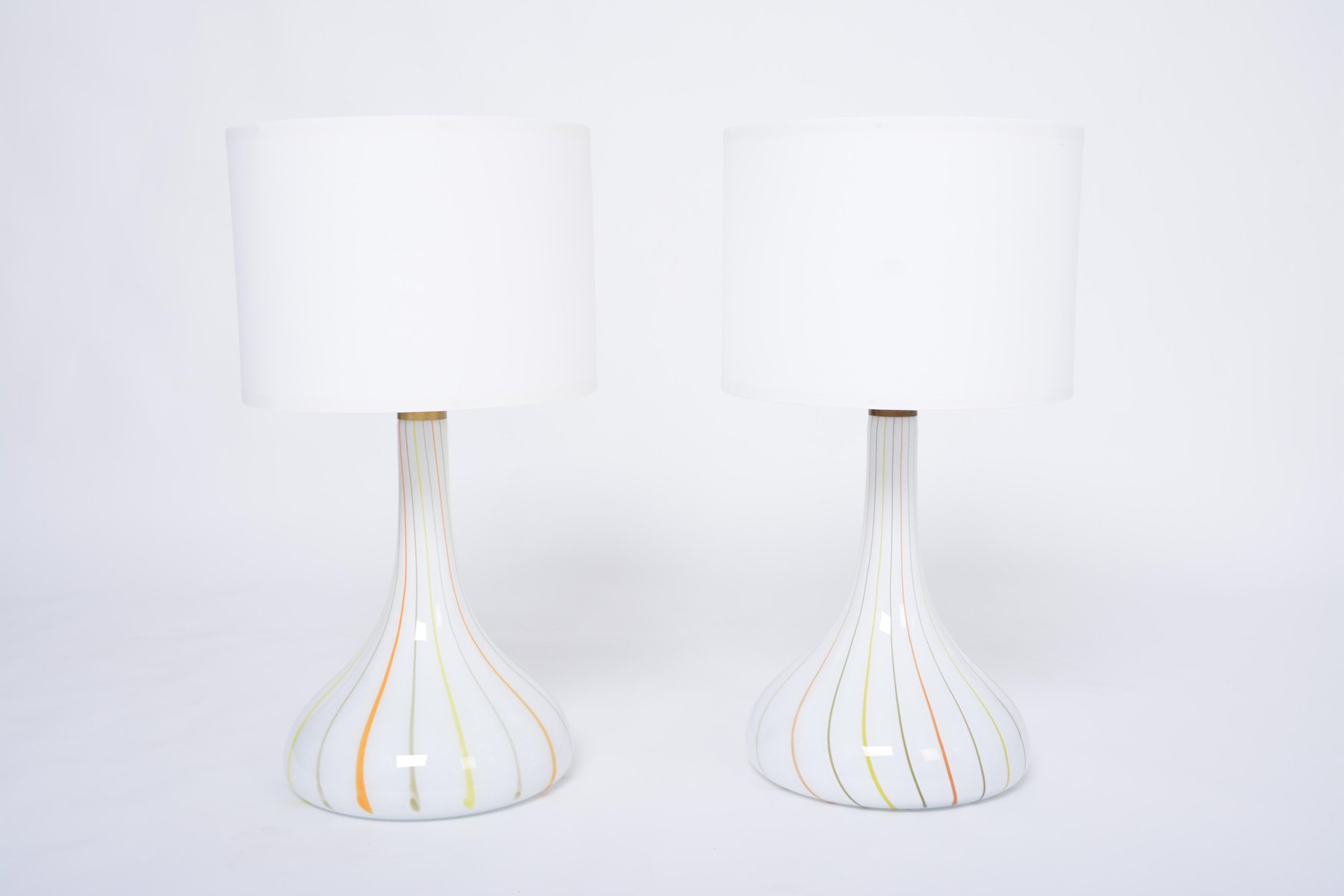 Tall White Glass Model Candy Table Lamps attributed to Holmegaard ...