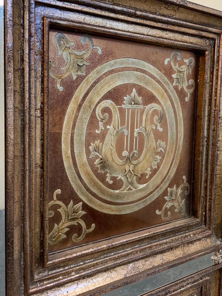 Engraved and Gilded Mirror Panel Wall Art in Lacquered Frame with ...