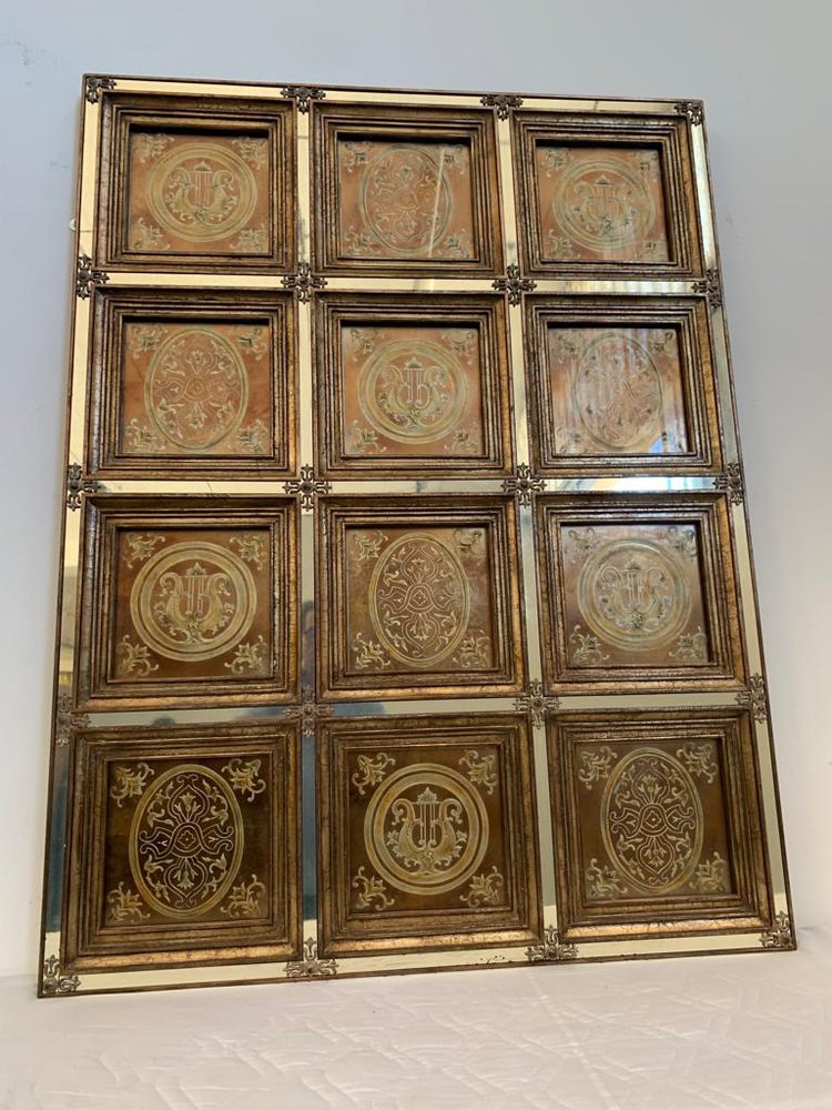 Engraved and Gilded Mirror Panel Wall Art in Lacquered Frame with ...