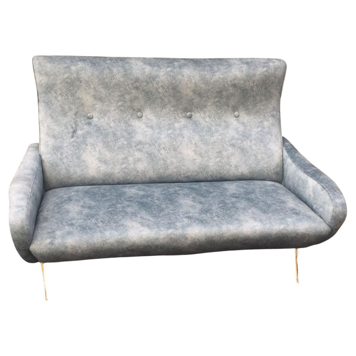 Italienisches Mid-Century Modern Sofa aus Messing & Samt im Stil von ...