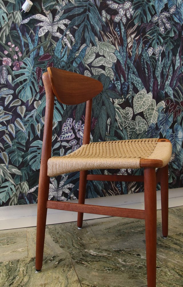 Esszimmerstühle aus Teak & Korbgeflecht von Ejnar Larsen & Aksel Bender ...