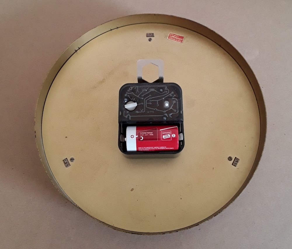 Vintage German Round Automatic Wall Clock with Brass Housing & Arched ...